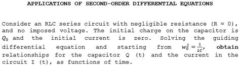 Applications Of Second Order Differential Equations Consider An Rlc Series Circuit With