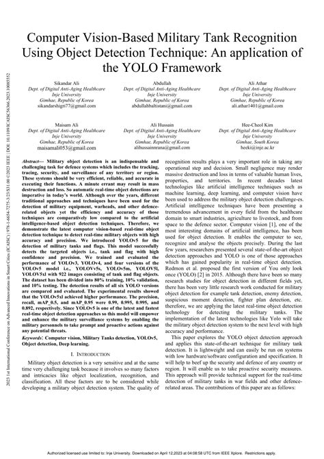 pdf computer vision based military tank recognition using object