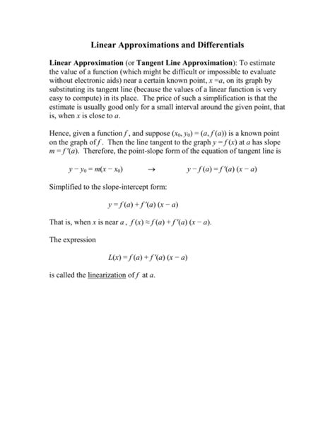 Linear Approximations And Differentials