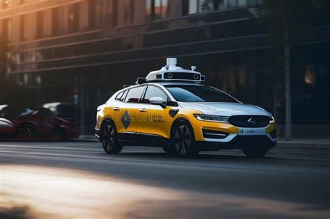 Autonomous Self Driving Taxi Car On The Road Generative Ai Stock Illustration Illustration Of