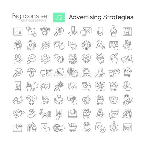 Advertising Strategies In Marketing Linear Icons Set Stock Vector Illustration Of Marketing
