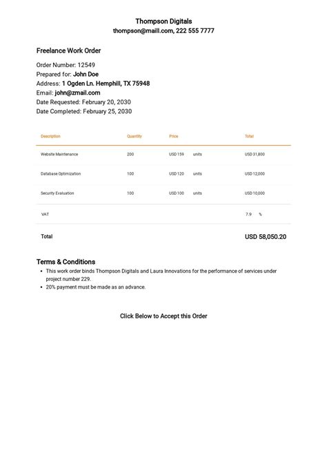 Work Order Template Google Docs