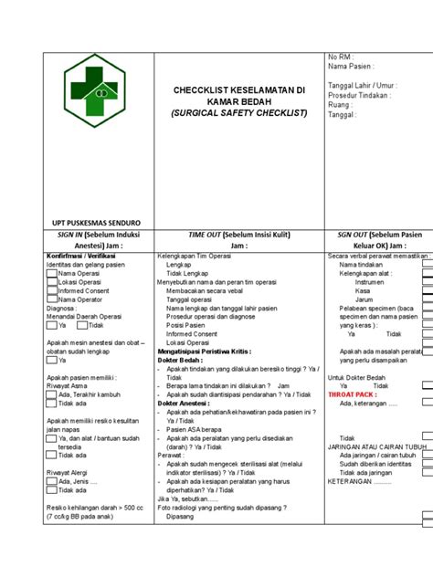 Form Surgical Safety Checklist Pdf