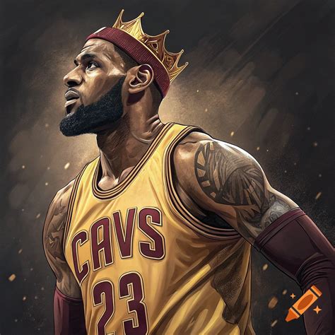 Stylized Portrait Of Lebron James In A Cavs Jersey And Crown Looking