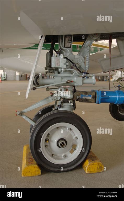 Landing Gear Wheels Of An Aircraft Blocked Stock Photo Alamy