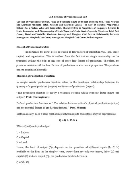 Theory of Production and Cost | PDF | Production Function | Long Run ...