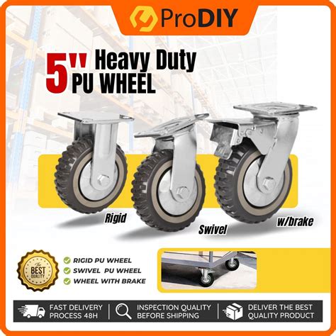 5 Inchi Heavy Duty Pu Wheel Rigid Swivel With Brake 360 Degree Industrial Polyurethane Quiet Non