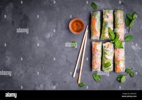 Fresh Assorted Spring Rolls Set Background Handmade Asianchinese Fresh Assorted Spring Rolls Set Background Handmade Asianchinese