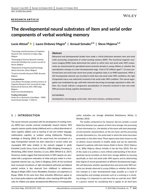 The Developmental Neural Substrates Of Item And Serial Order Components Of Verbal Working Memory