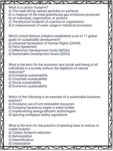 Sustainability Multiple Choice Quiz Teaching Resources
