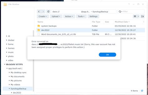 cloud sync can upload to webdav connection but mounted webdav gives