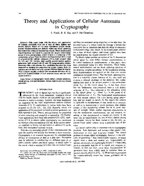 Pdf Theory And Applications Of Cellular Automata In Cryptography