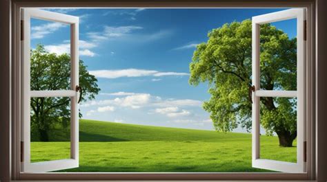 Premium Ai Image A Window With A View Of A Grassy Field And Trees