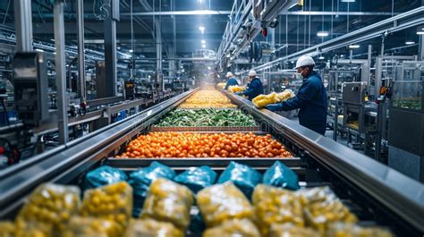 Modern Packaging Process Of Frozen Vegetables In A Food Processing