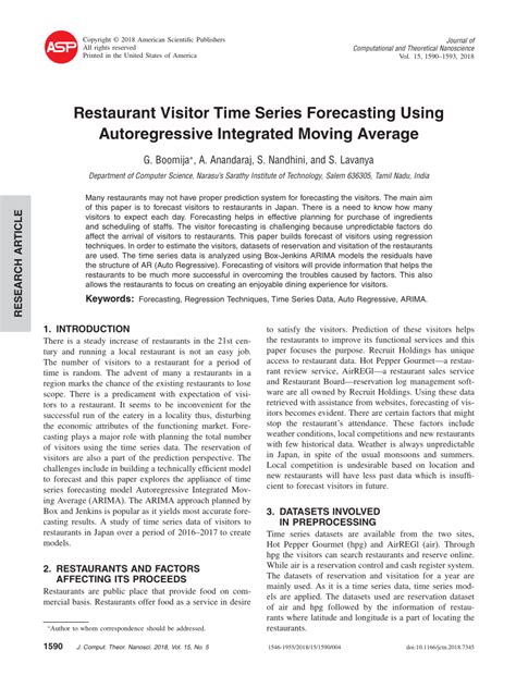 Pdf Restaurant Visitor Time Series Forecasting Using Autoregressive Integrated Moving Average