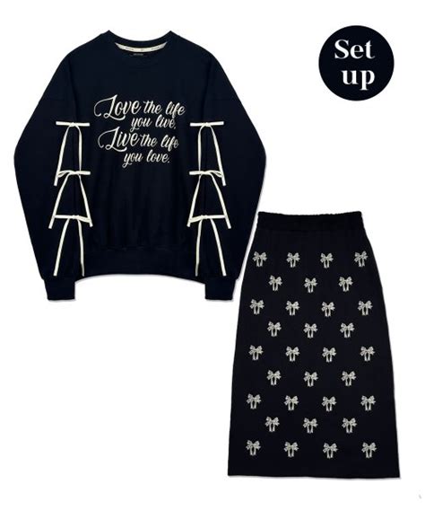 메타퍼 리본 디테일 스웨트셔츠 스커트 투피스 세트 위시버킷