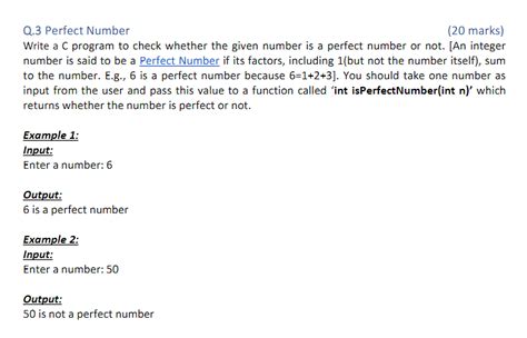 Solved Q Perfect Number Marks Write A C Program To Chegg