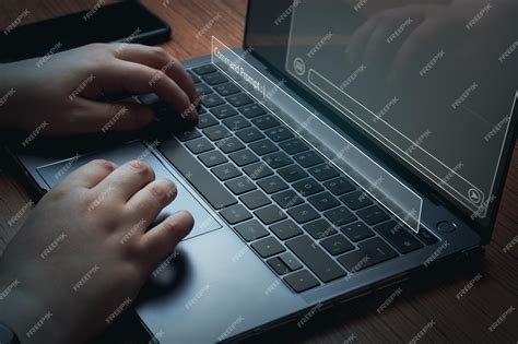 Ai 채팅 개념 Ai 인공 지능에 명령 프롬프트를 입력하는 여성 프리미엄 사진