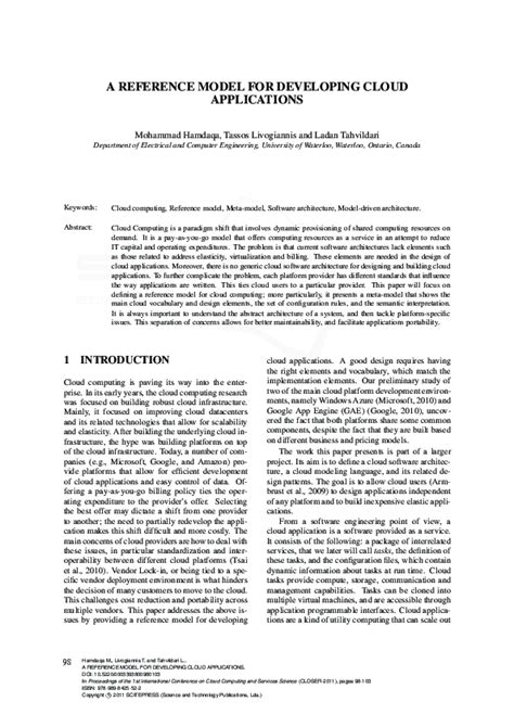 Pdf A Reference Model For Developing Cloud Applications