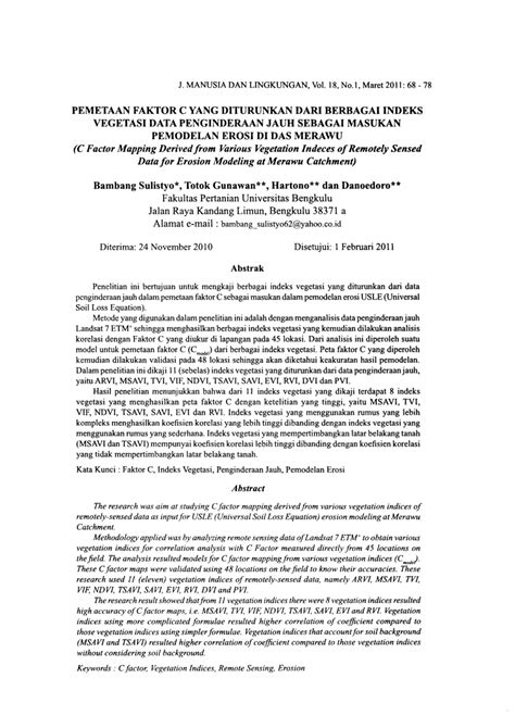 pdf c factor mapping derived from various vegetation indices of