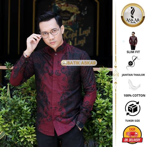 Jual Askar Batik Motif Koko Hawari Pria Slimfit Lengan Panjang Katun Premium Halus Adem Warna