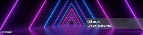 3d 렌더링 추상 파노라마 배경 네온 빛 빛나는 선 삼각형 모양 자외선 스펙트럼 가상 현실 레이저 쇼 네온에 대한 스톡 사진 및