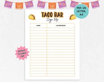 Nacho Bar Potluck Sign Up Sheet Office Potluck Party Printable Taco
