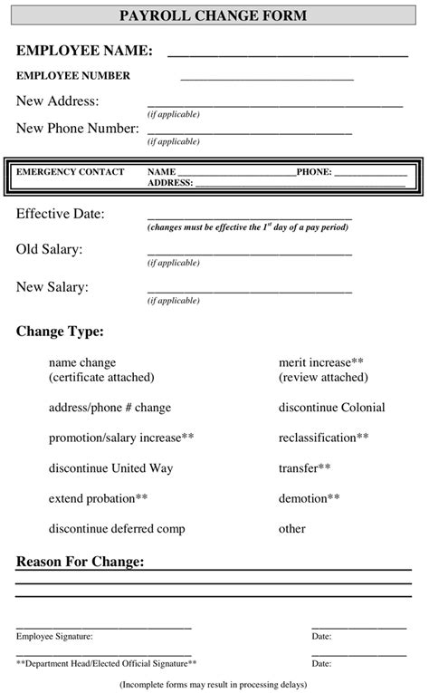 Free Payroll Change Form PDF KB Page S