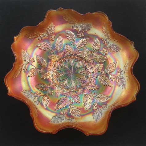 Antique Fenton Marigold Holly Carnival Glass Ruffled Bowl Carnival Glass