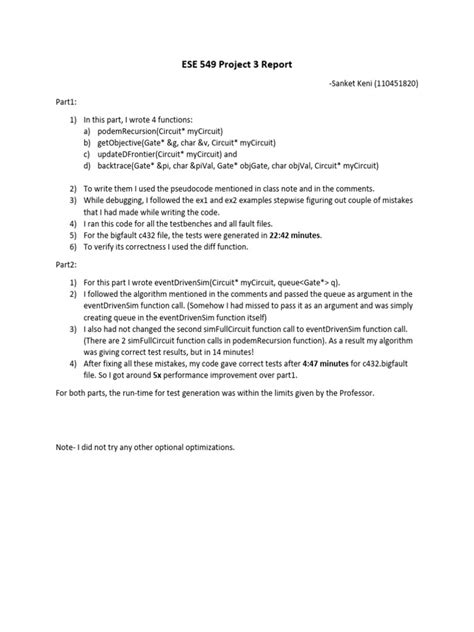 Podem Implementation Report Pdf