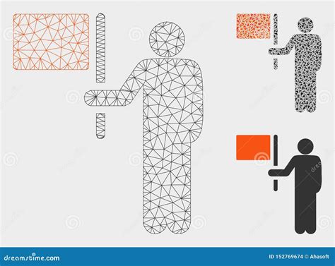 Leader With Flag Vector Mesh Wire Frame Model And Triangle Mosaic Icon