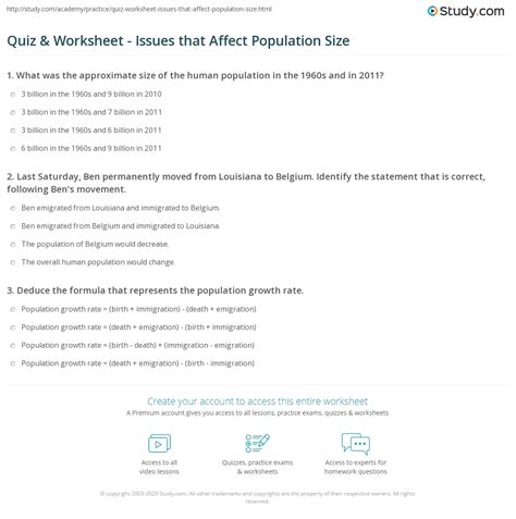 Quiz And Worksheet Issues That Affect Population Size