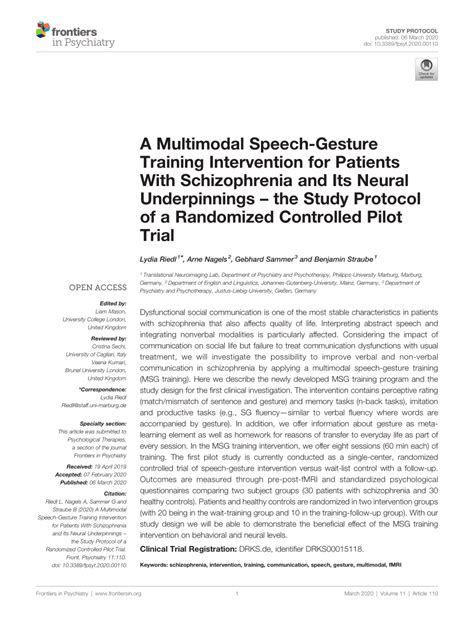 Pdf A Multimodal Speech Gesture Training Intervention For Patients With Schizophrenia And Its
