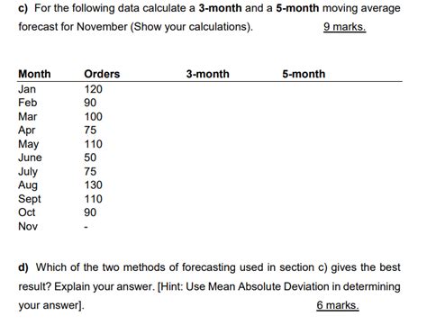 solved c ﻿for the following data calculate a 3 month and a