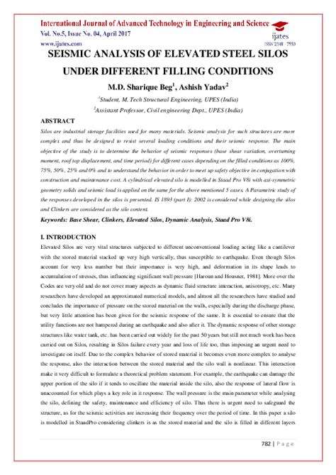 Pdf Seismic Analysis Of Elevated Steel Silos Under Different Filling Conditions