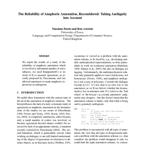 The Reliability Of Anaphoric Annotation Reconsidered Taking Ambiguity Into Account Acl Anthology