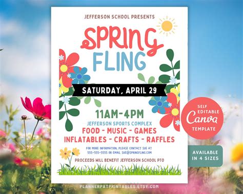 Spring Fling Flyer Editable Spring Fling Festival Fundraiser Template Canva Etsy