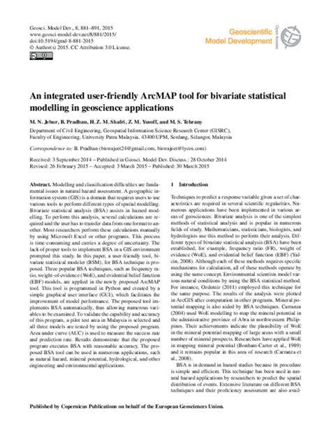 Pdf An Integrated User Friendly Arcmap Tool For Bivariate Statistical