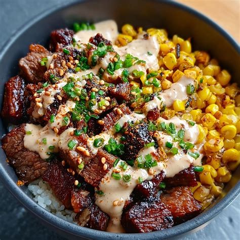 Korean Bbq Beef Bowl With Corn And Creamy Sauce
