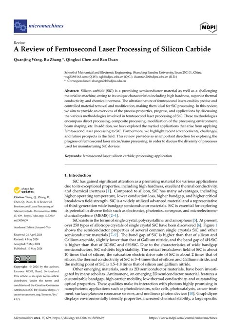 Pdf A Review Of Femtosecond Laser Processing Of Silicon Carbide