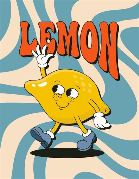 Premium Vector Retro Lemon Cartoon Character Poster Vector Funny Comic Illustration In Trendy