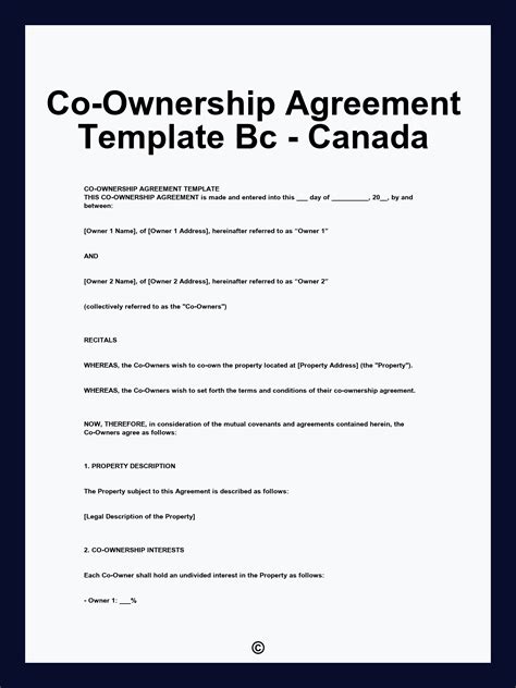 Co Ownership Agreement Template Bc Canada
