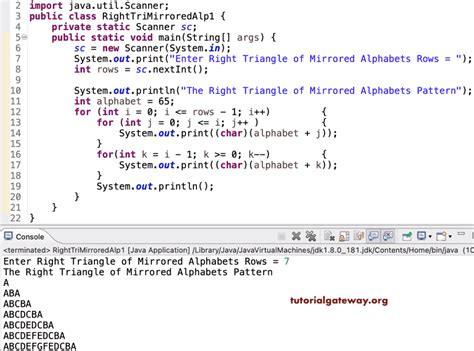 Java Program To Print Right Triangle Of Mirrored Alphabets Pattern