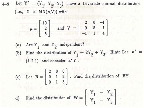 Solved 4 9 Let Y Y Yz Y3 Have A Trivariate Normal