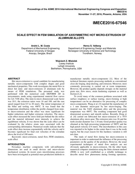 Pdf Scale Effect In Fem Simulation Of Axisymmetric Hot Micro Extrusion Of Aluminum Alloys