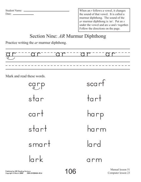 Murmur Diphthong Reading Horizons At Home