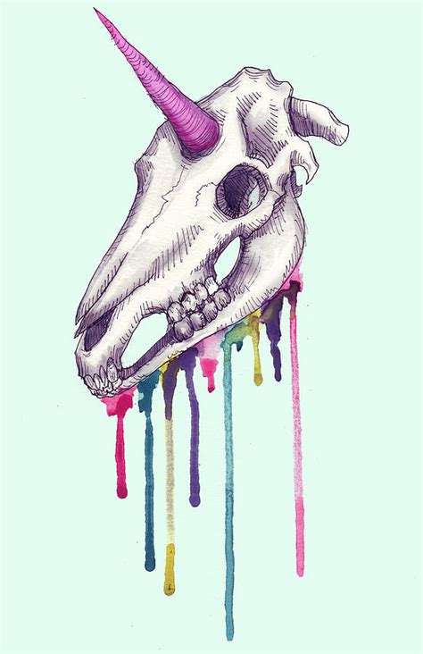 Rainbow Unicorn Skull Drawing By Ludwig Van Bacon Pixels