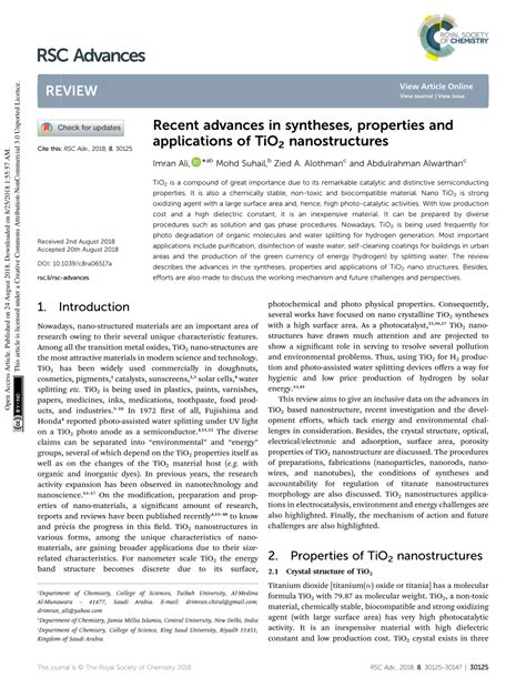 Pdf Recent Advances In Syntheses Properties And Applications Of Tio2