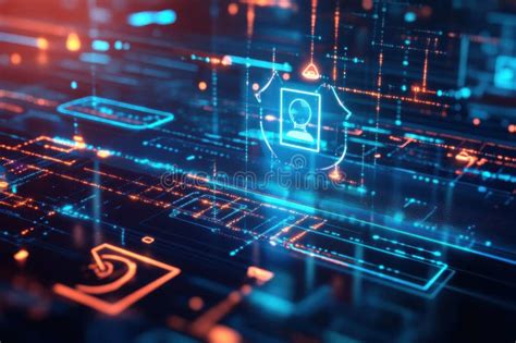 A Digital Representation Of An Identity Verification System With Glowing Lines And Icons On A