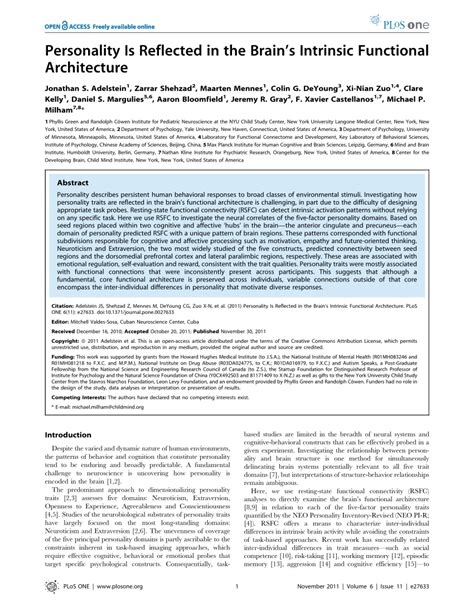 Pdf Personality Is Reflected In The Brains Intrinsic Functional